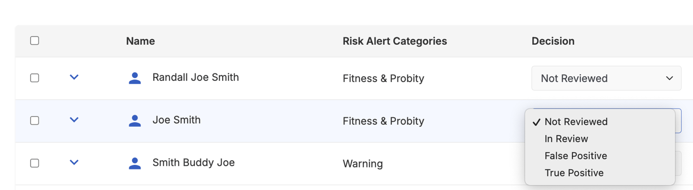 Sanctions and Watchlists Review Screening Report User Interface (UI)