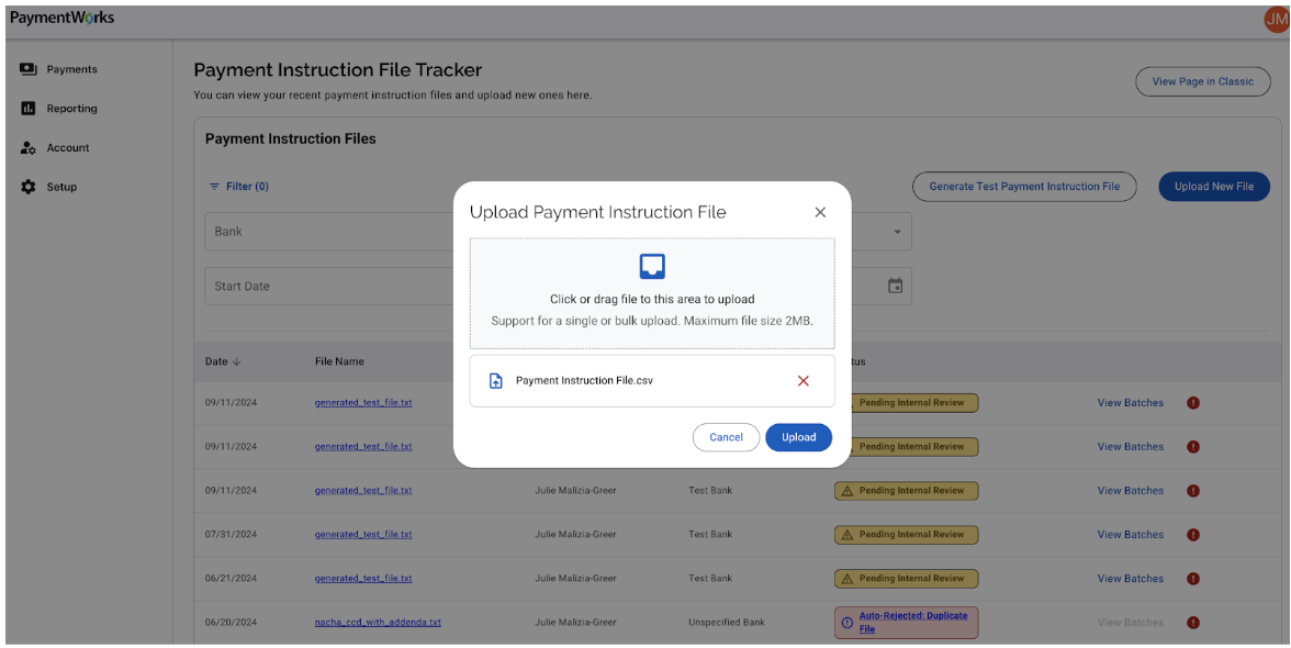 Payment Instruction File Tracker