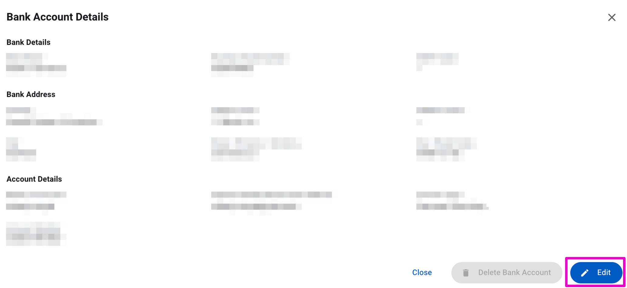 Editing Bank Account and Remittance Information